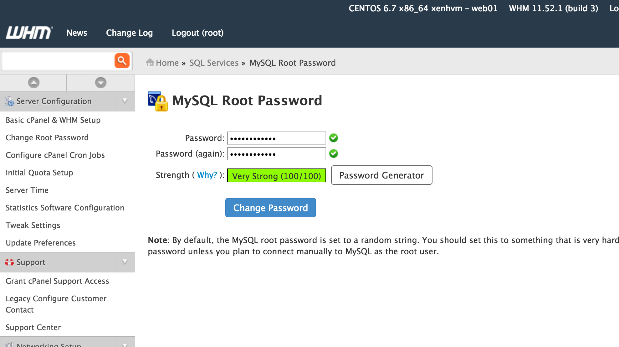 Reset Change The MySQL Root Password On A CPanel Server Linux